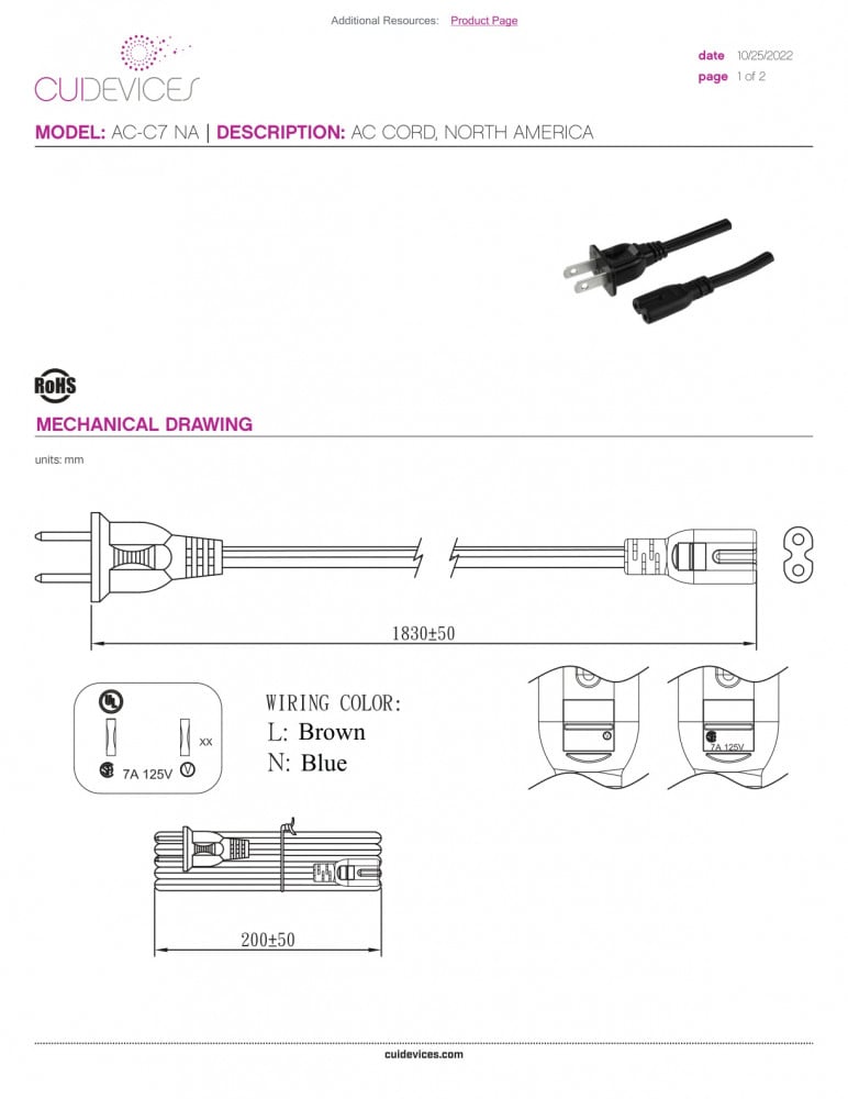 CUI AC-C7 NA technical documentation page 1