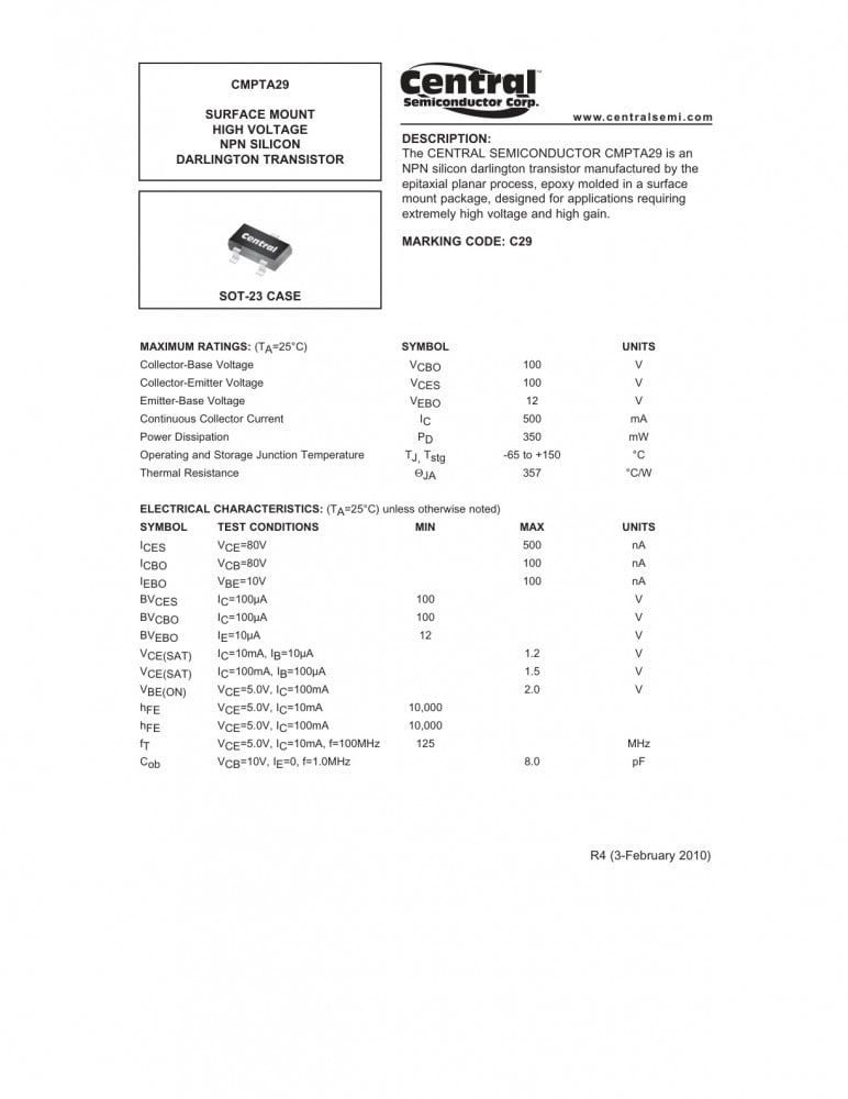 CMPTA29 TR PBFREE datasheet page 1