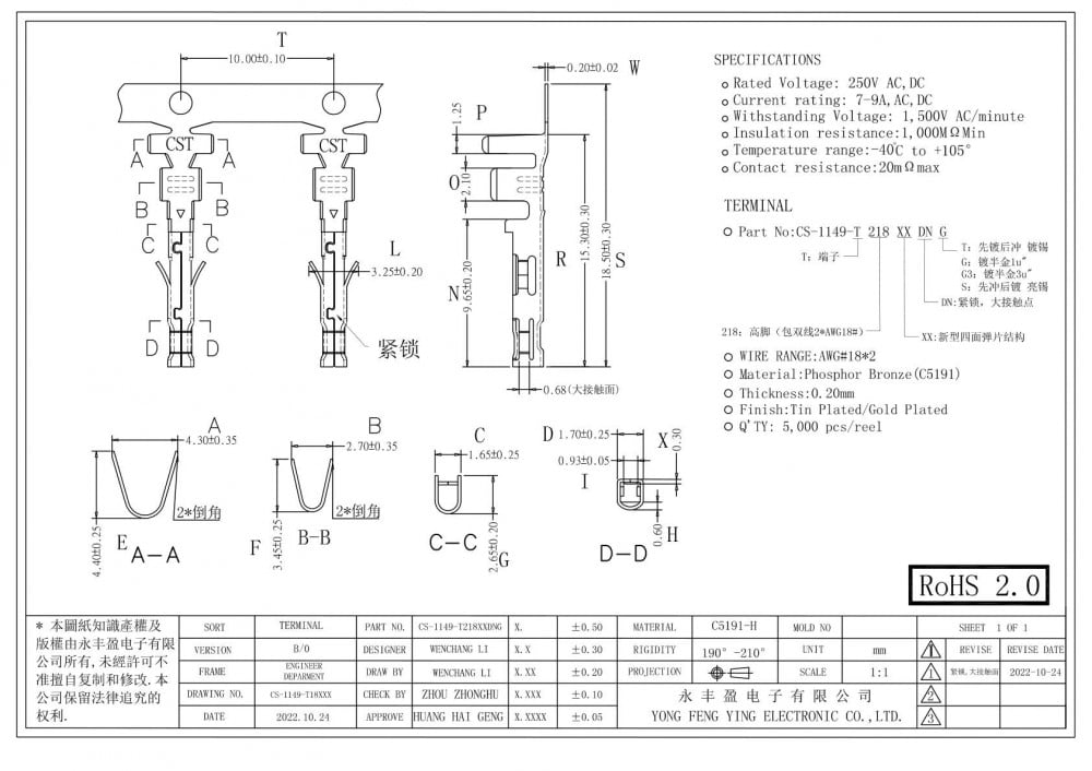 CS-1149-T218XXDNG technical drawing page 1