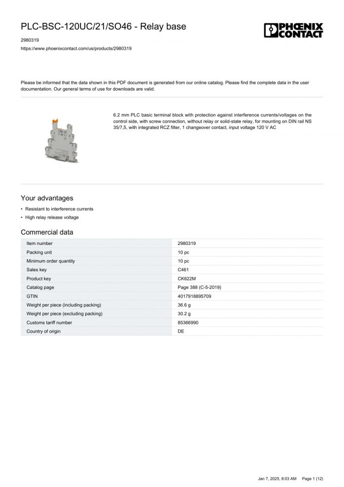 Phoenix Contact 2980319 documentation page 1