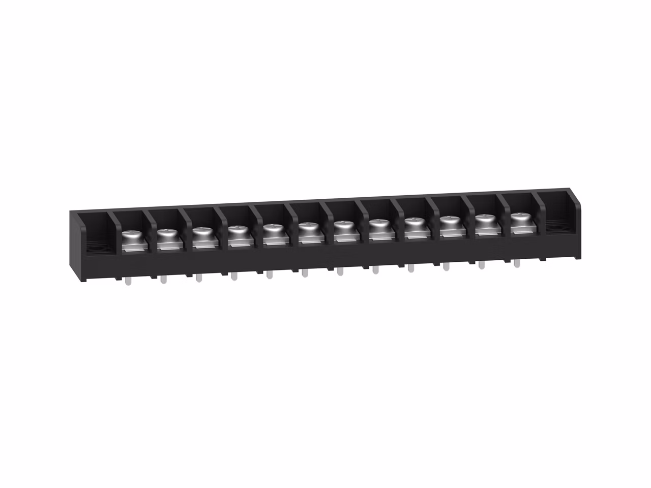 9.53mm Pitch, Single Row, Tri-Barrier Terminal Strip, without Mounting Ends, Black, Steel Screws, 2 Circuits