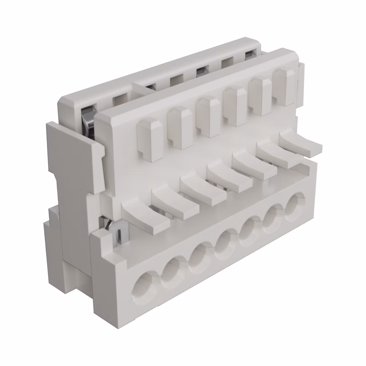 Appli-Mate RAST 2.5 IDT Housing, 2.50mm Pitch, with Side Latches, Female, 7 Circuits, Position Keys A & H Removed, Polarizing Rib Between 2/3, Voided Circuits 2, 4, & 6, Blue Color Stripe for sale