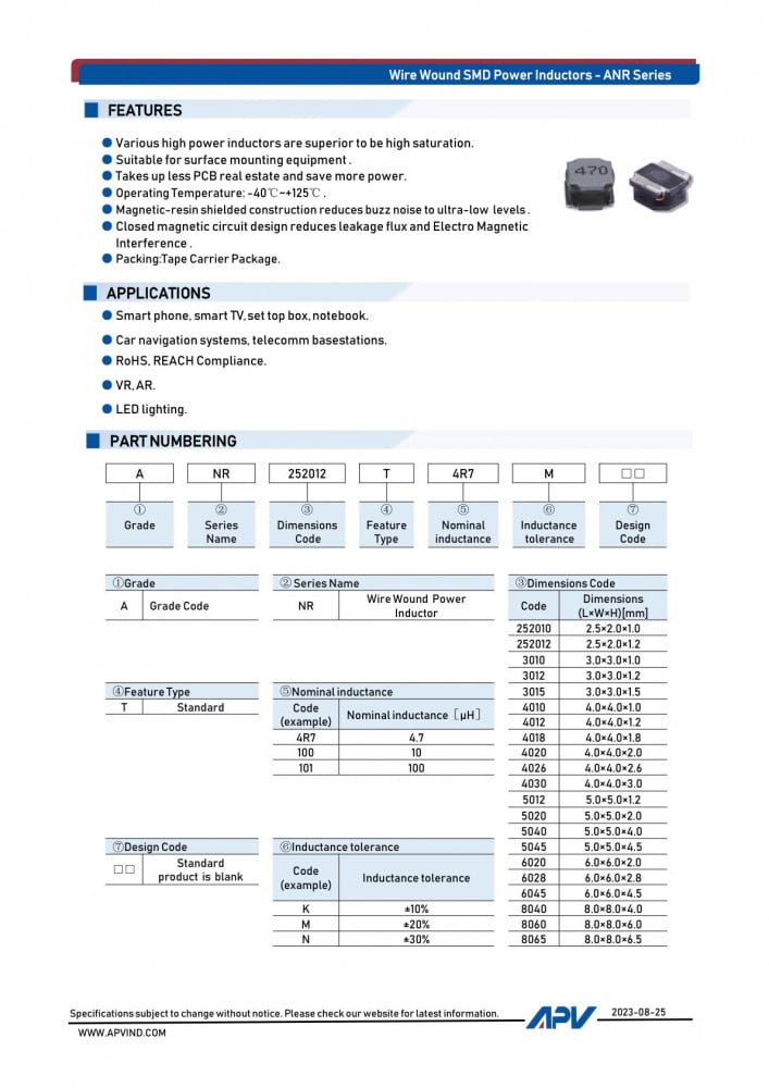 APV datasheet page 1