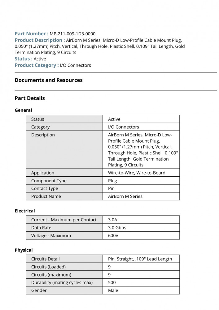 MP-211-009-1D3-0000 technical document page 1