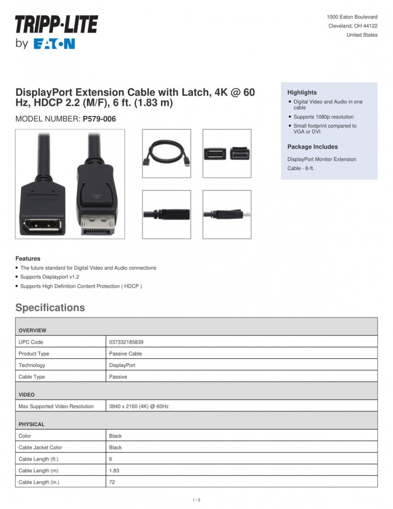 EATON P579-006 product documentation page 1