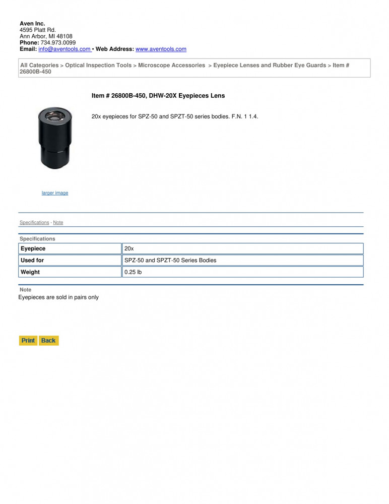 26800B-450 DHW-20X eyepieces product document image