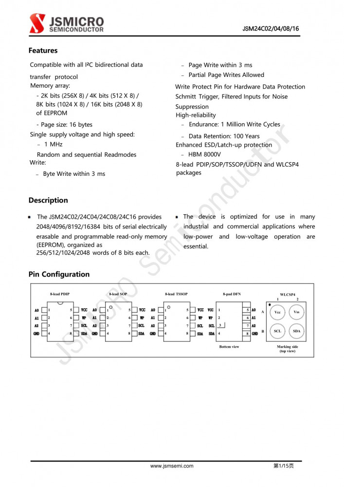JSM24C02 datasheet page 1