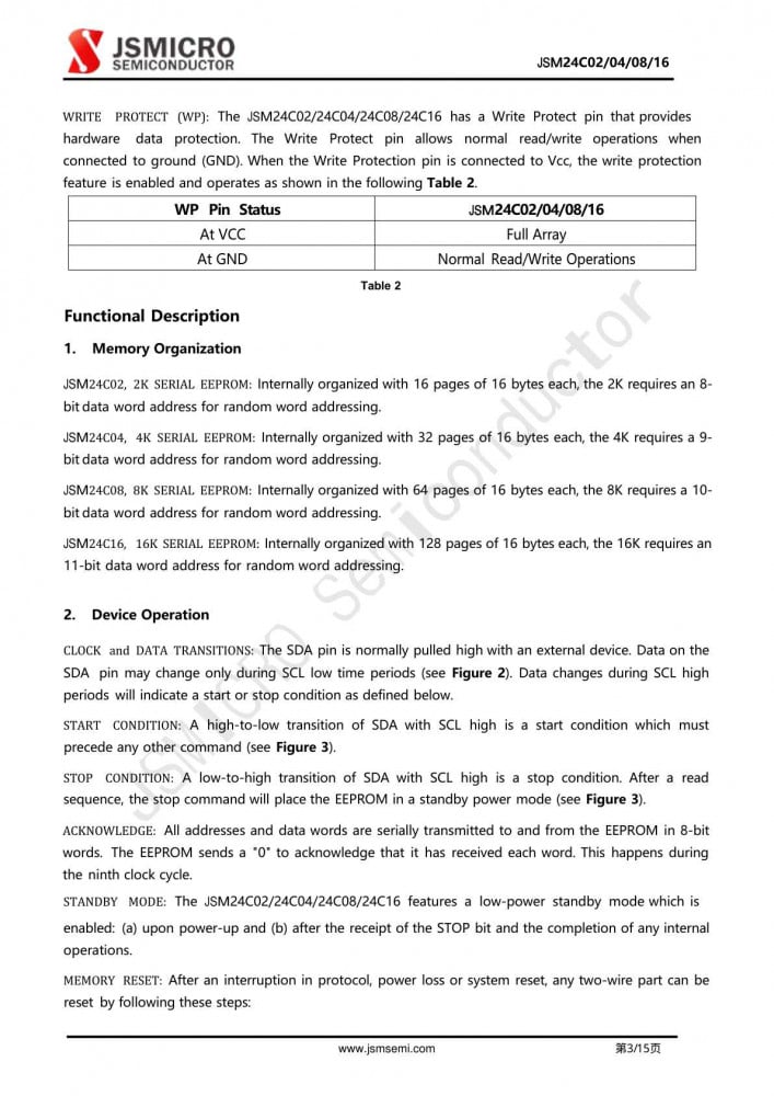 JSM24C02 datasheet page 3
