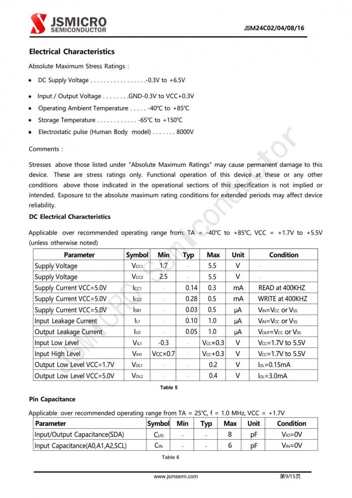JSM24C02 datasheet page 9