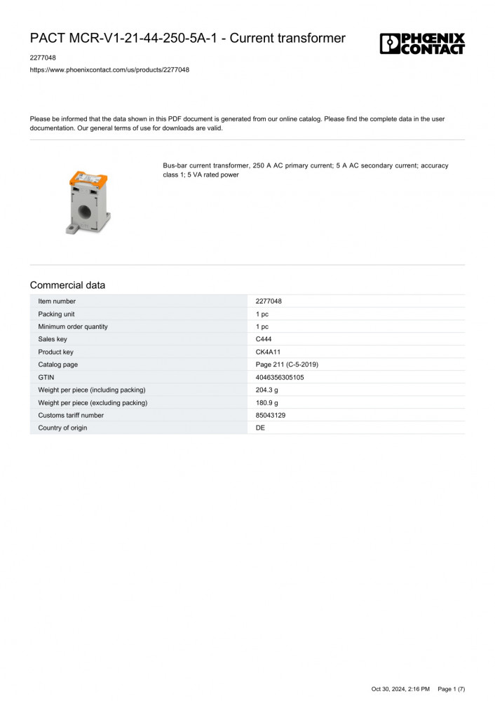 Phoenix Contact 2277048 technical document page 1