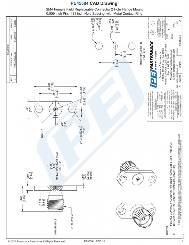 PASTERNACK PE45584 technical datasheet page 3