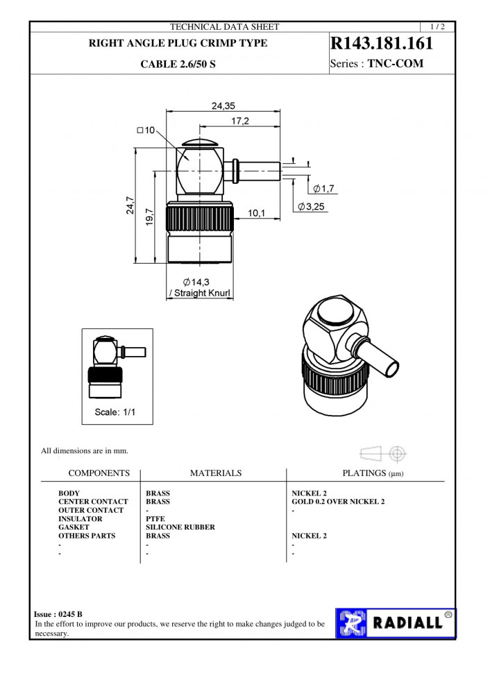 Radiall R143181161 technical drawing and construction page