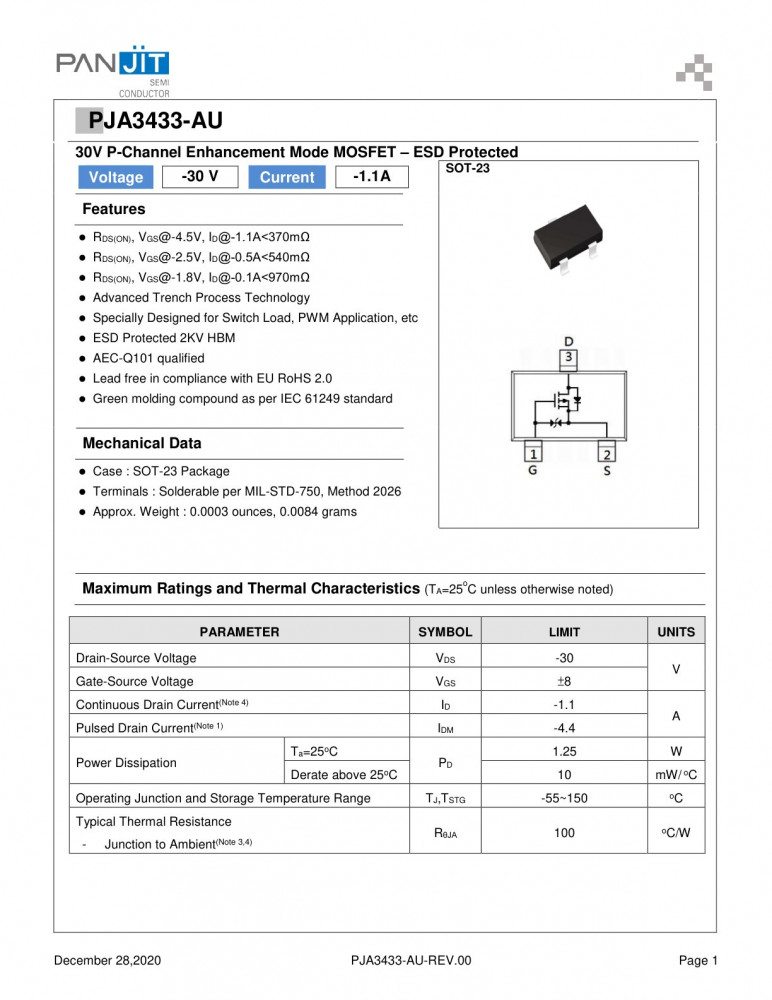 PJA3433-AU datasheet page 1