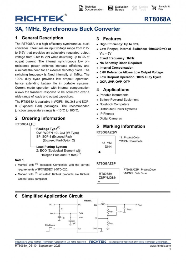 RT8068A datasheet page 1