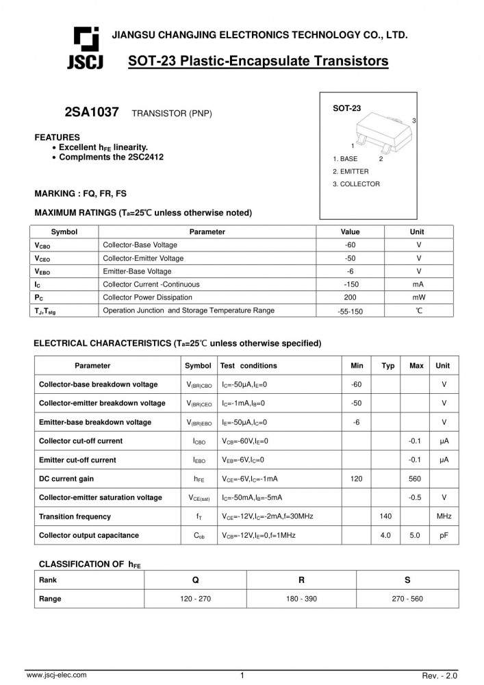2SA1037 datasheet page 1
