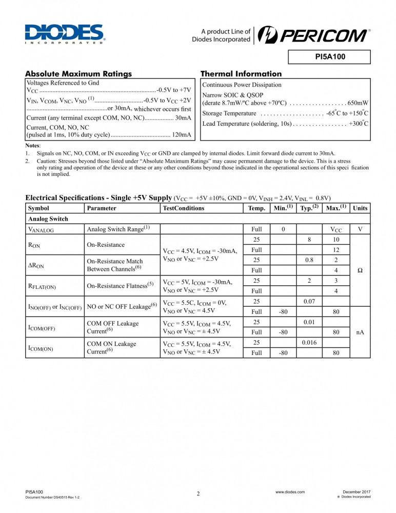 PI5A100QEX datasheet page 2
