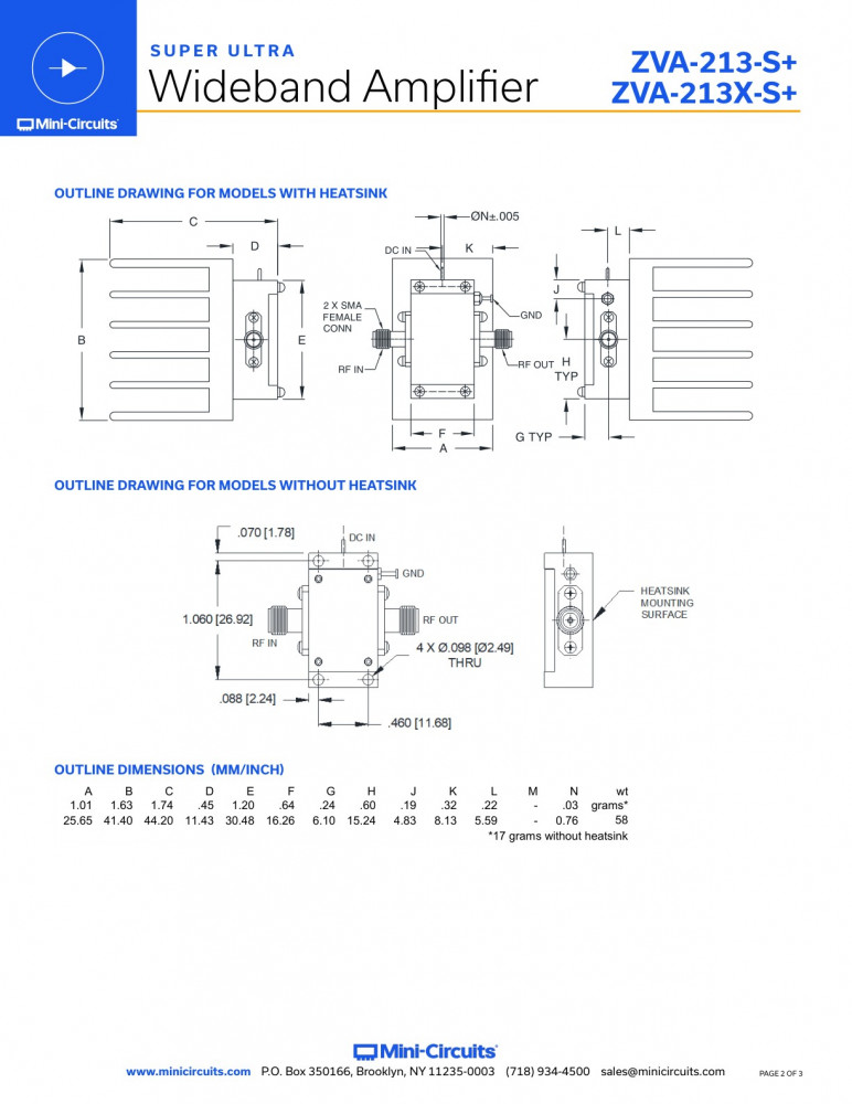 ZVA-213-S+ technical document page 2