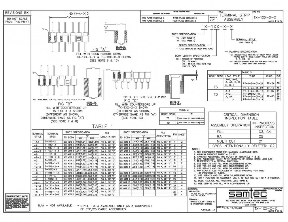 Samtec TS-103-T-A-1 technical drawing extract