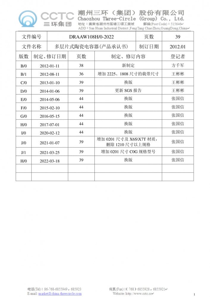 CCTC MLCC specification page 2