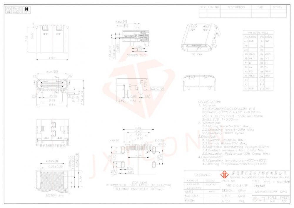 TYPE-C-018-16P manufacturer drawing page 1