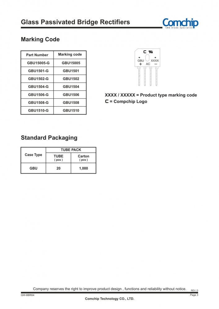 Comchip GBU1506-G datasheet page 3