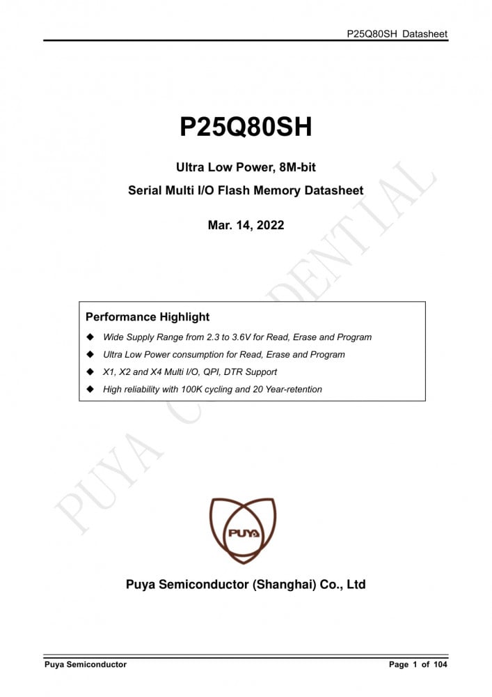 P25Q80SH datasheet page 1