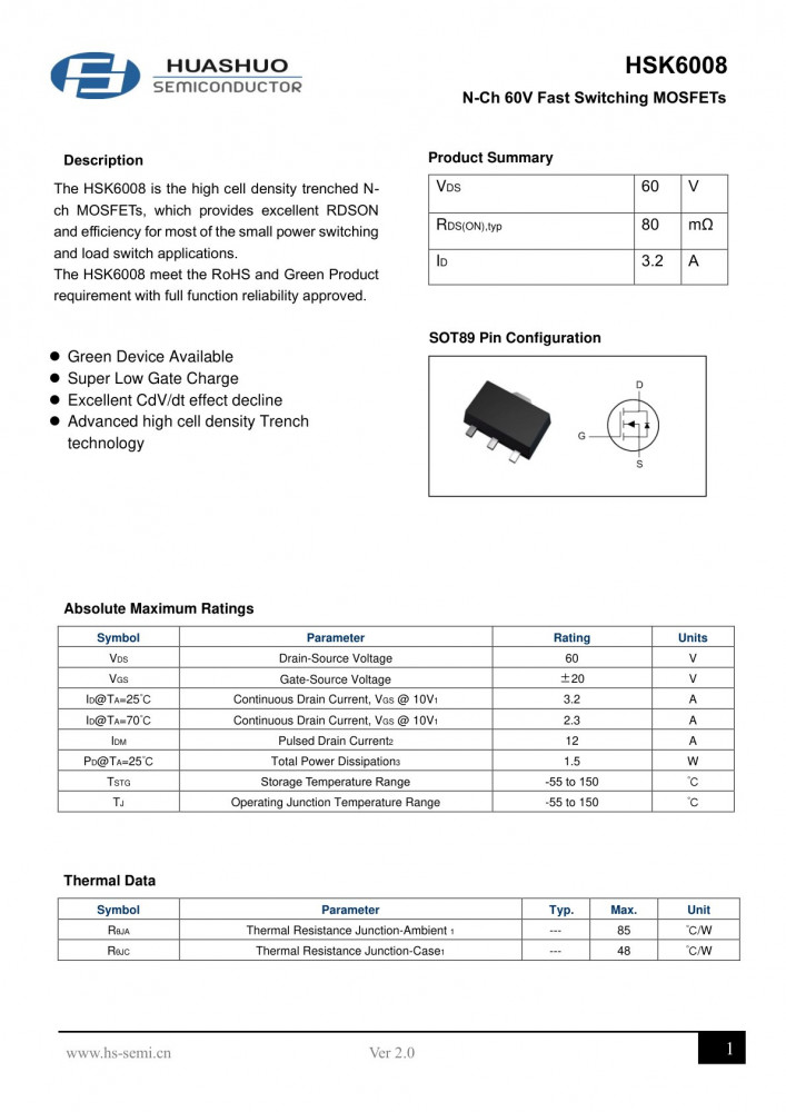 HSK6008 datasheet page 1