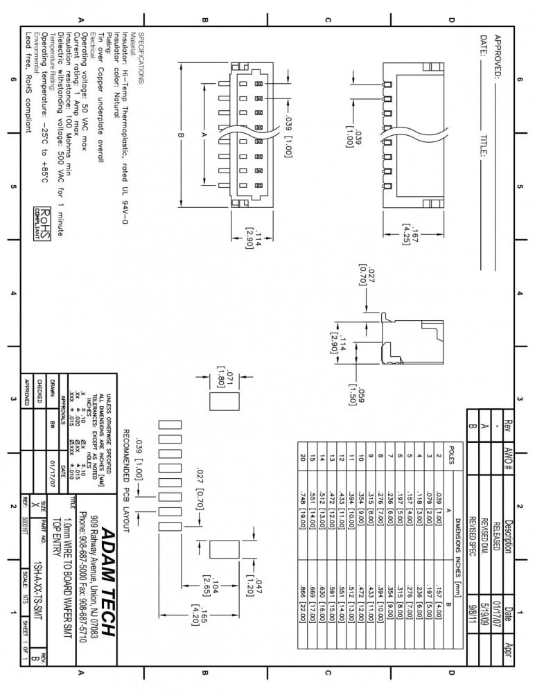 ADAM TECH 1SH-A-06-TS-SMT technical drawing