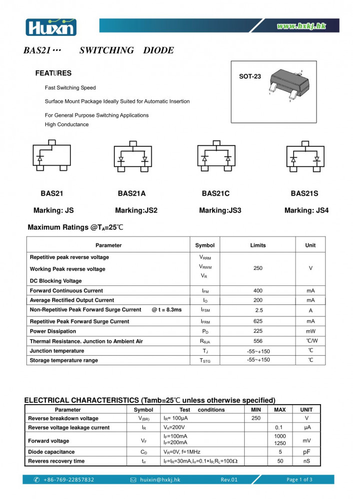 BAS21C datasheet page 1