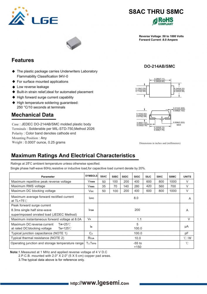 LGE S8M datasheet page 1