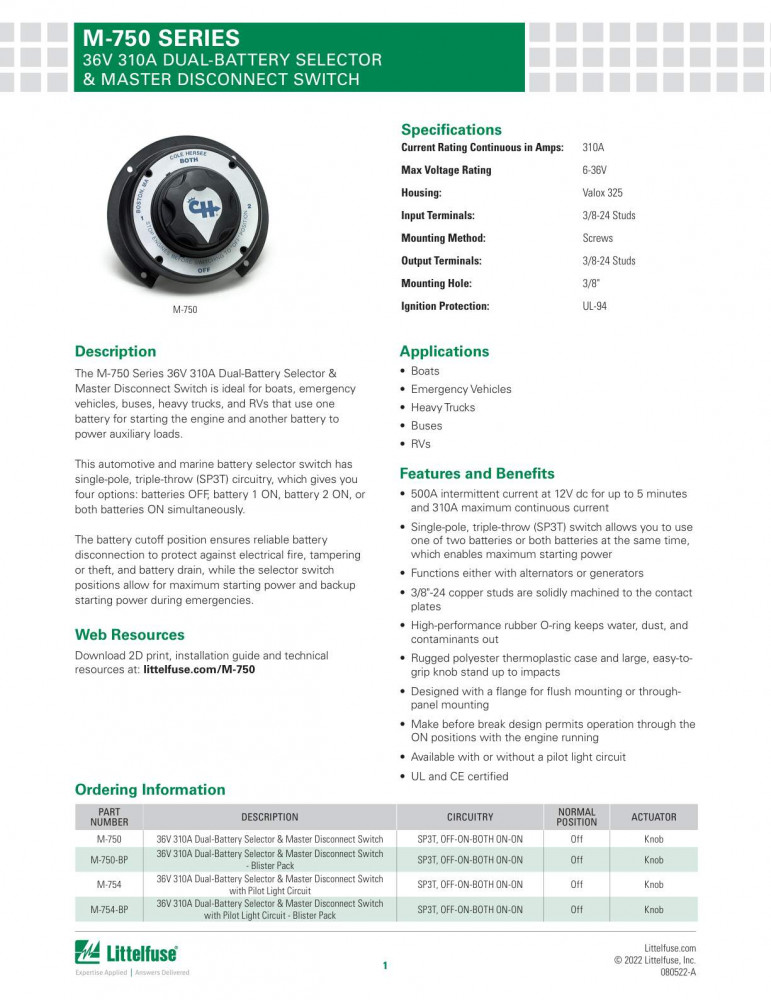 Littelfuse M-750 technical document preview
