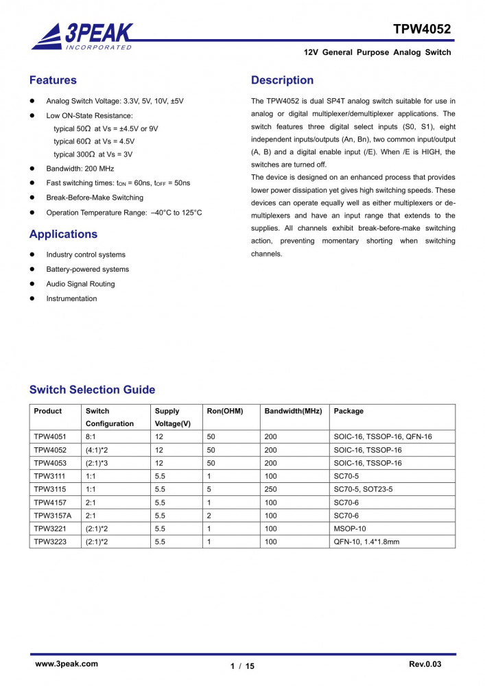 TPW4052 datasheet page 1