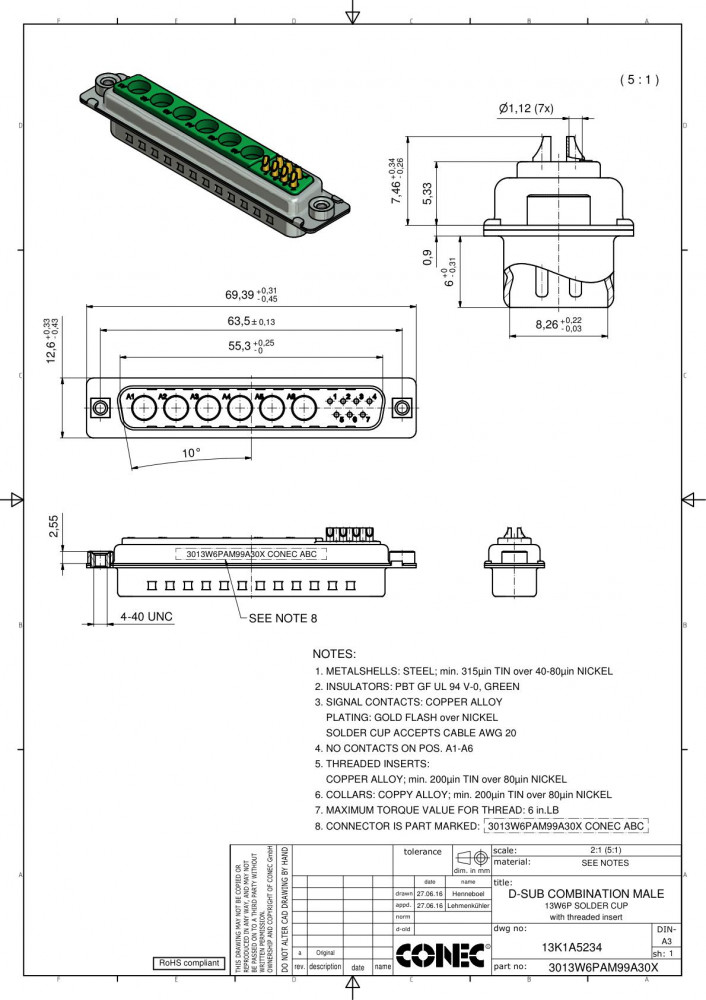 Conec 3013W6PAM99A30X product drawing preview