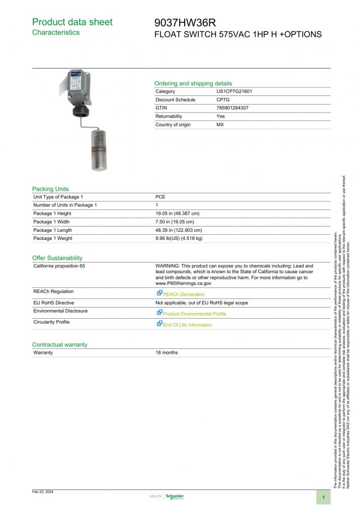 9037HW36R technical document preview