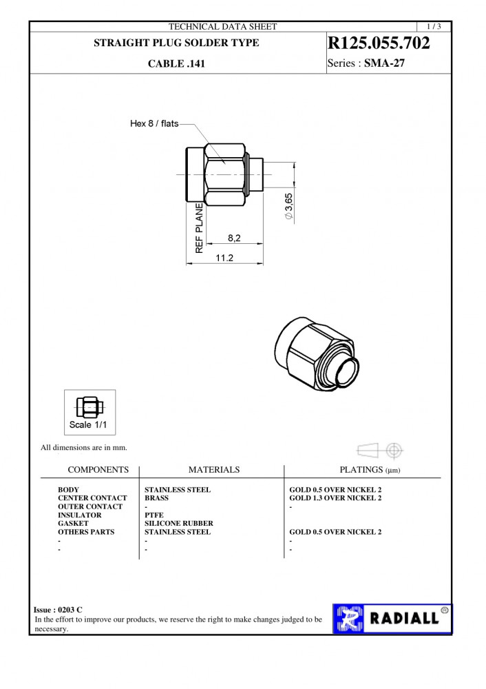 Radiall R125055702 technical documentation, page 1