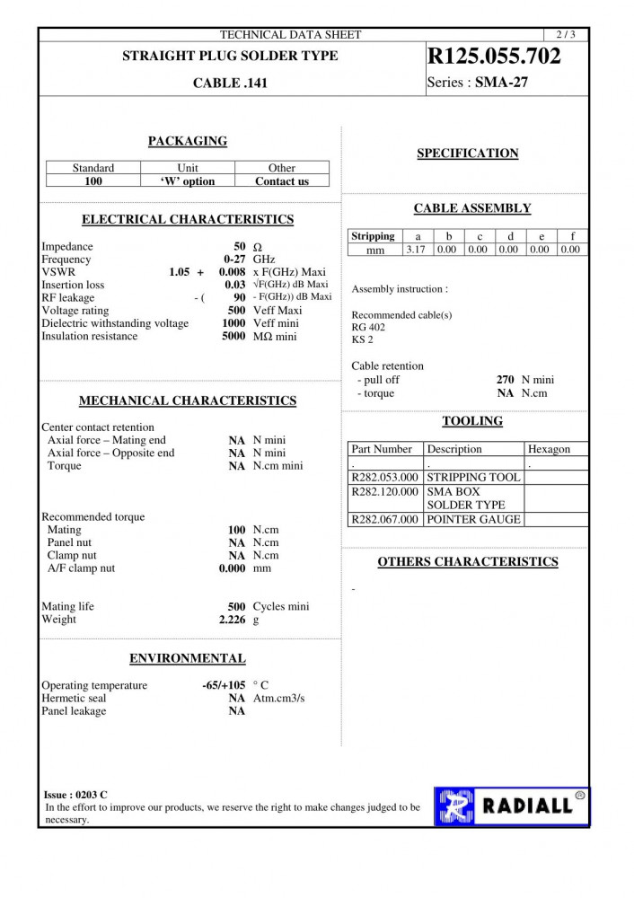 Radiall R125055702 technical documentation, page 2