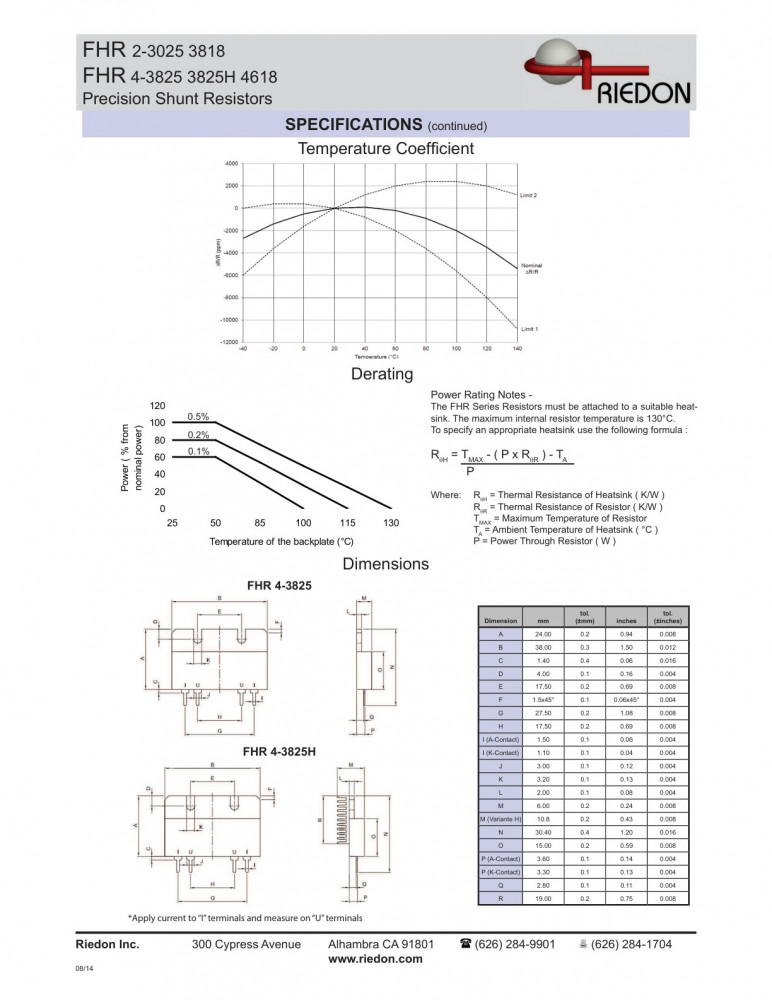 Riedon FHR series technical document, page 2