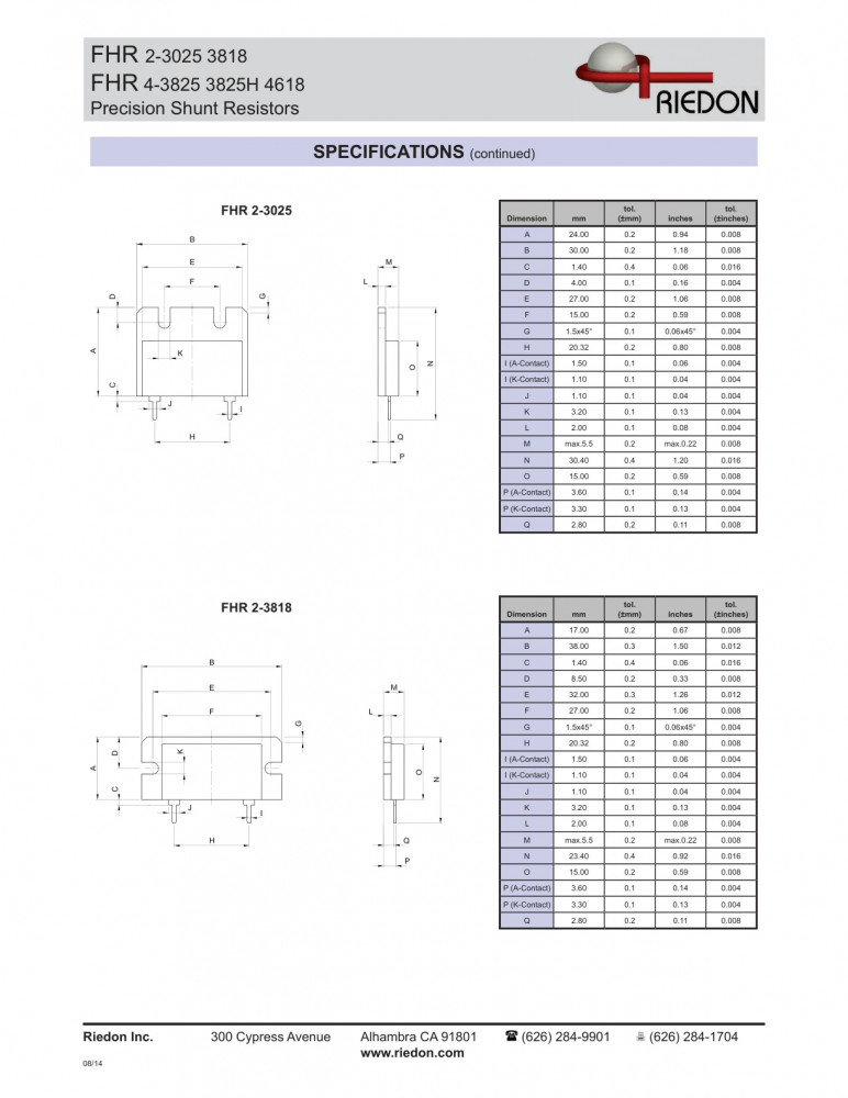 Riedon FHR series technical document, page 4