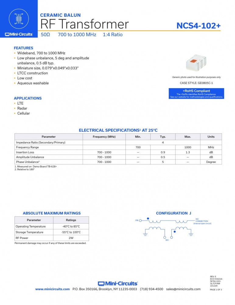 NCS4-102+ datasheet page 1