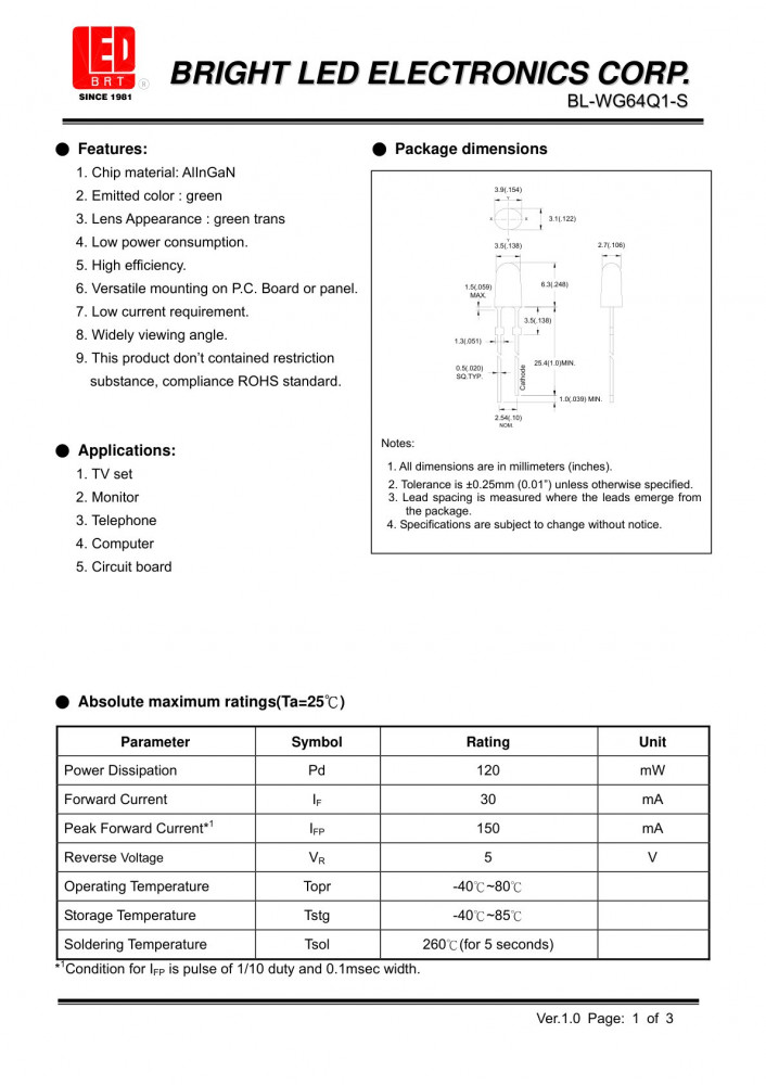 BL-WG64Q1-S technical document page 1