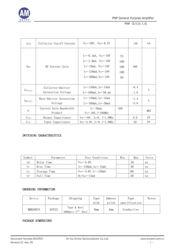 MMBT2907A datasheet page 2