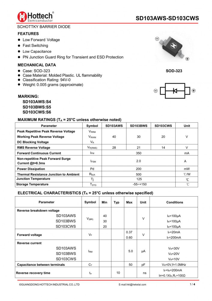SD103AWS datasheet page 1