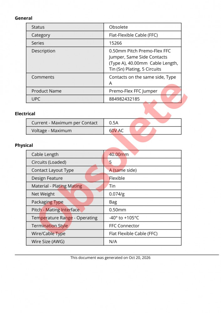 Molex 15266 Series FFC sales drawing, page 2