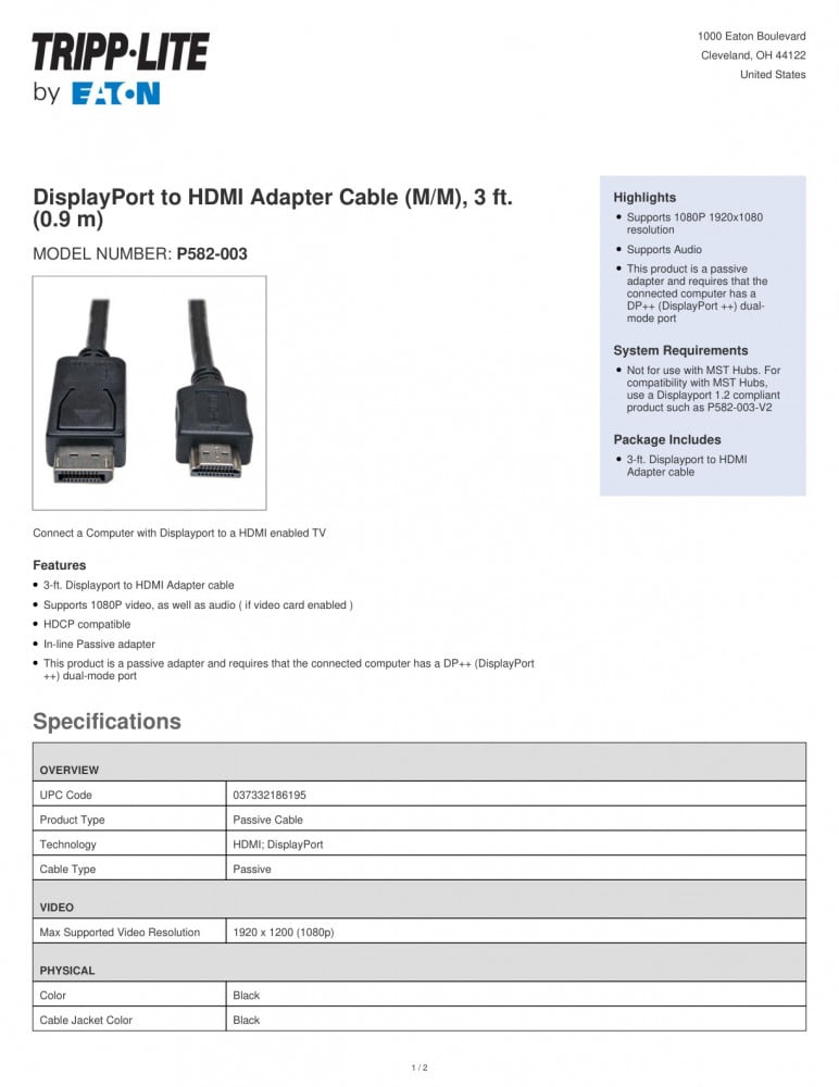 P582-003 technical document page 1