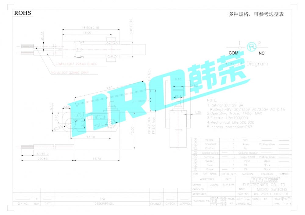 K9-2821D-7XCR-1B manufacturer document page 1