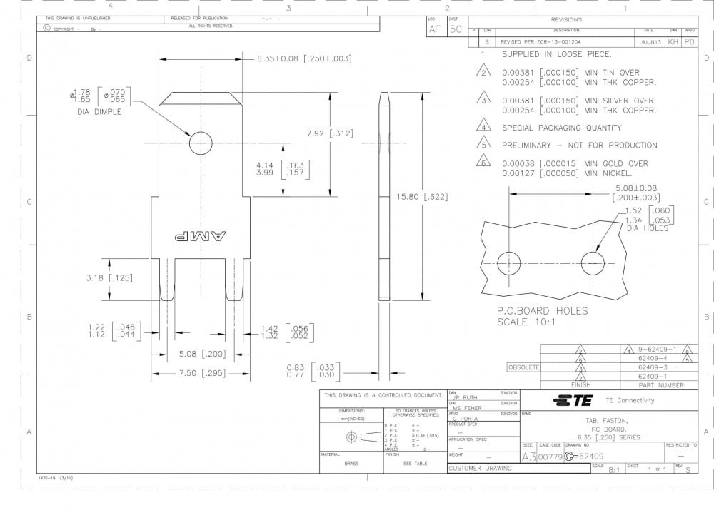 TE Connectivity 62409-1 controlled drawing preview