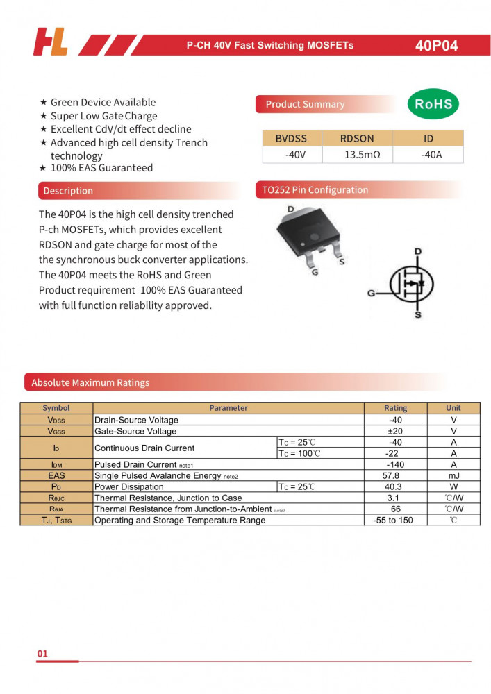 40P04 datasheet page 1