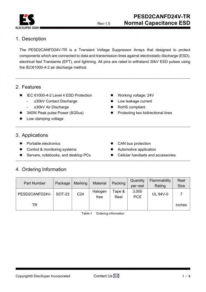 PESD2CANFD24V-TR datasheet page 1