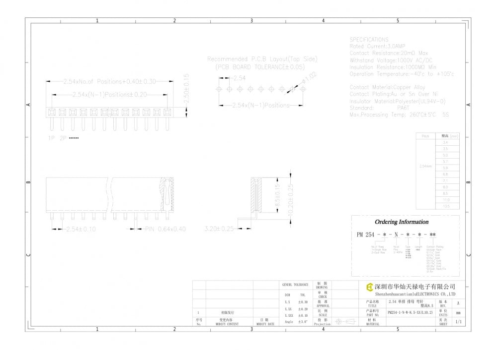 HCTL PM254-1-02-W-8.5 technical drawing