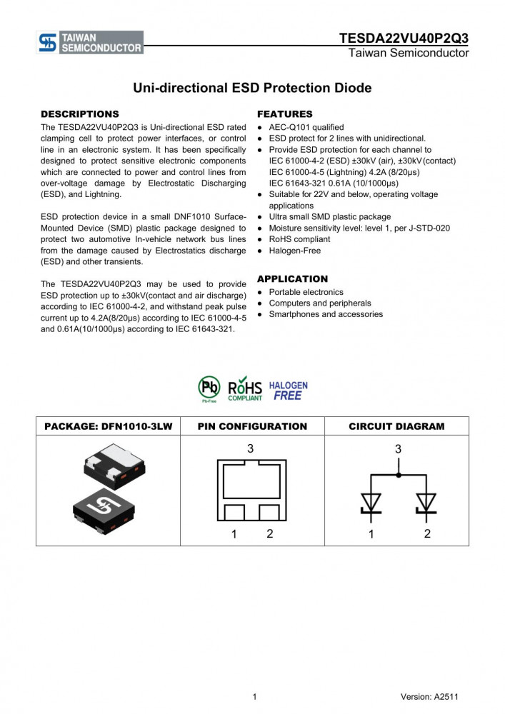 TESDA22VU40P2Q3 datasheet page 1